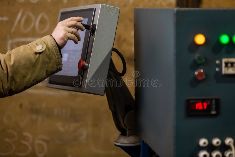 Worker Using Dashboard of CNC Machinery Stock Image - Image of ...