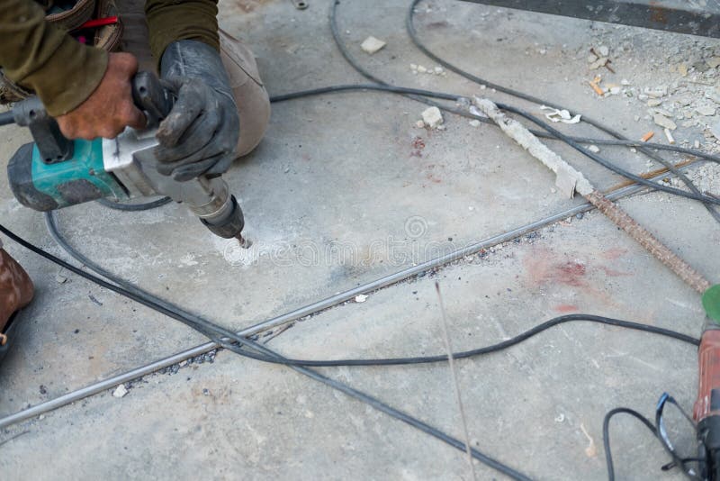 Worker Using Electric Drill Ground Drilling by Machine Tool Stock Photo ...