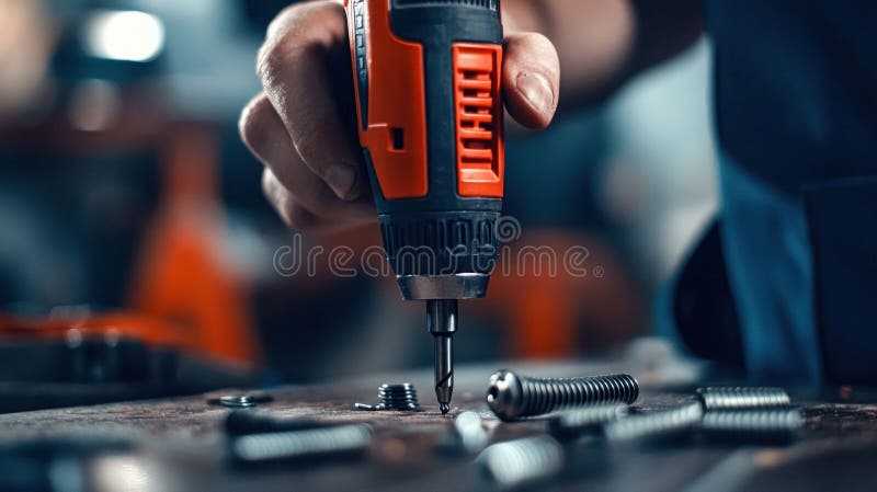 Worker Using Electric Drill in Workshop Stock Illustration ...