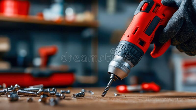 Worker Using Electric Drill in Workshop Stock Illustration ...