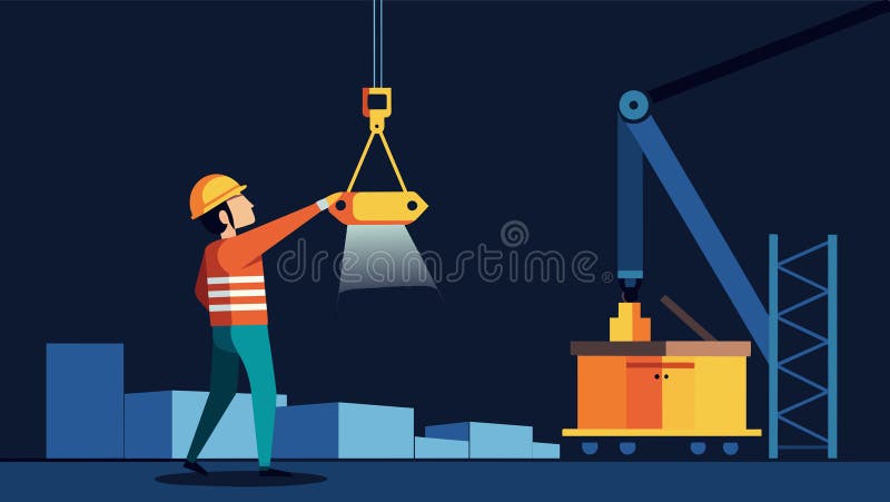 A Worker Using a Flashlight To Guide the Crane Operator in Placing the ...