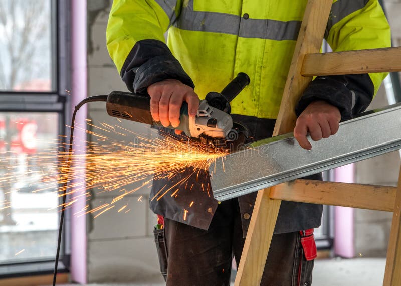 Worker Using Grinding Machine Stock Image - Image of safety, power ...