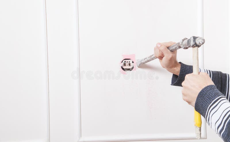Worker Using Hammer and Chisel in the Wall Stock Image - Image of tool ...