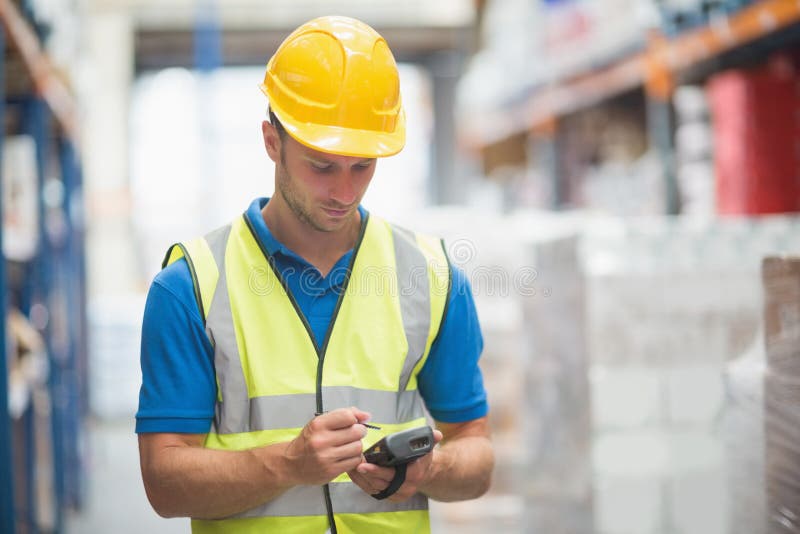 Worker Using Hand Held Computer Stock Image - Image of warehouse, male ...