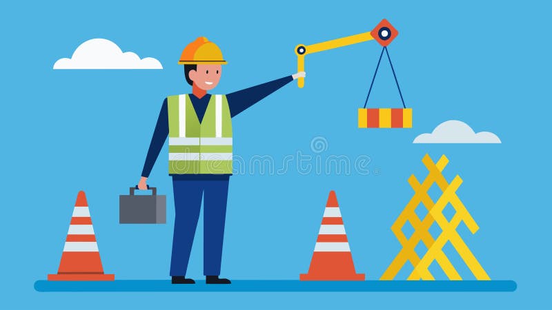 A Worker Using Hand Signals and a Set of Cones To Direct the Crane ...