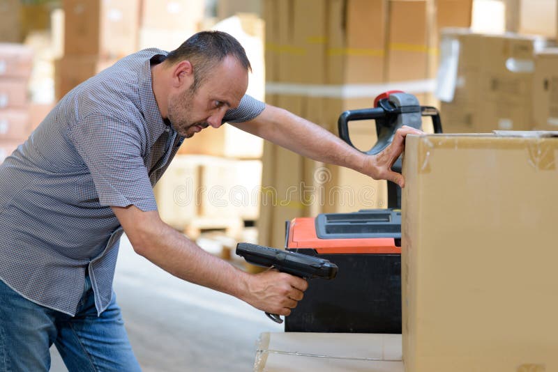 Worker Using Handheld Scan To Box Stock Image - Image of merchandise ...