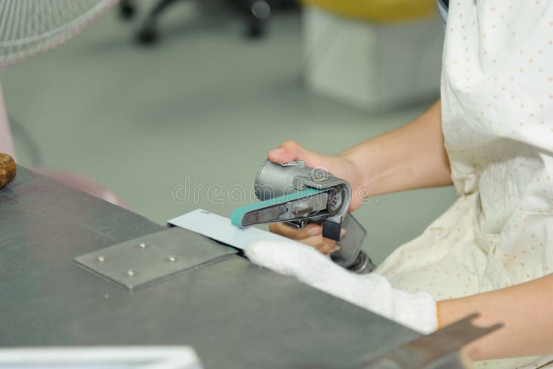 Worker Using Handy Air Belt Sander Stock Image - Image of sander ...