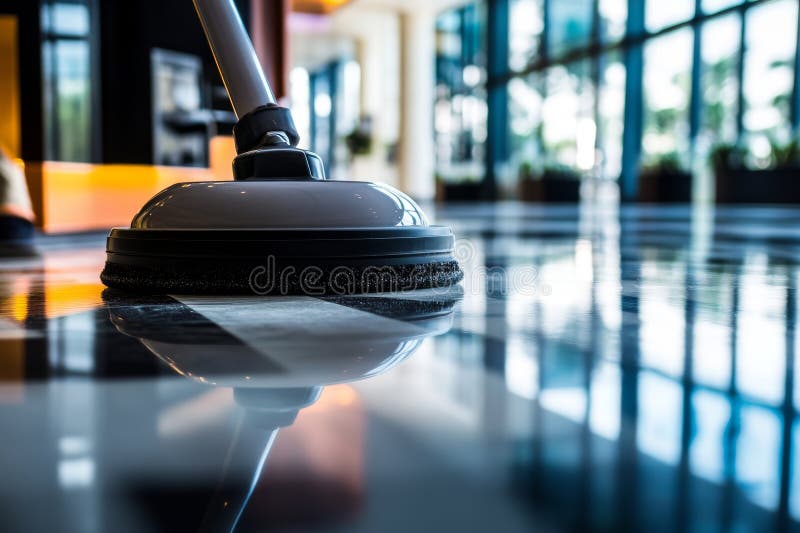 A Worker is Using a High-speed Machine To Polish a Hard Floor Stock ...