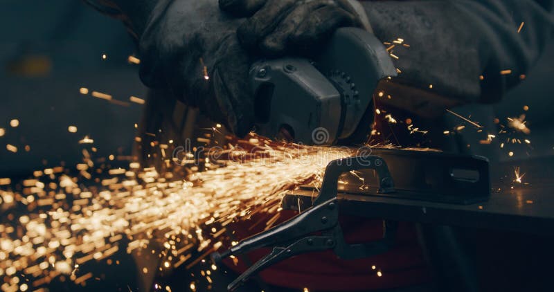Worker Using Industrial Grinder Metalwork Industry Stock Image - Image ...