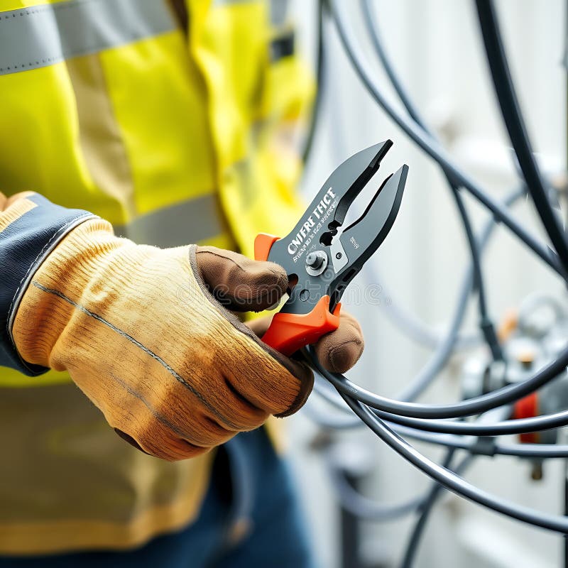 A Worker Using Insulated Wire Cutters To Cut Electrical Wires with ...