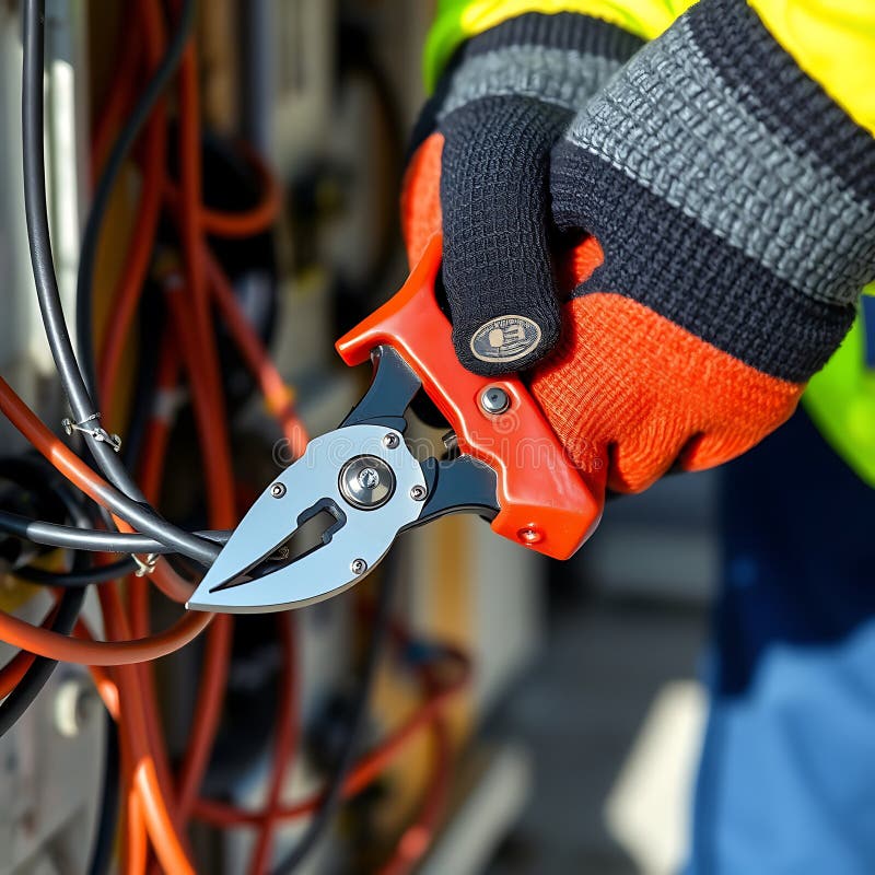 A Worker Using Insulated Wire Cutters To Cut Electrical Wires with ...