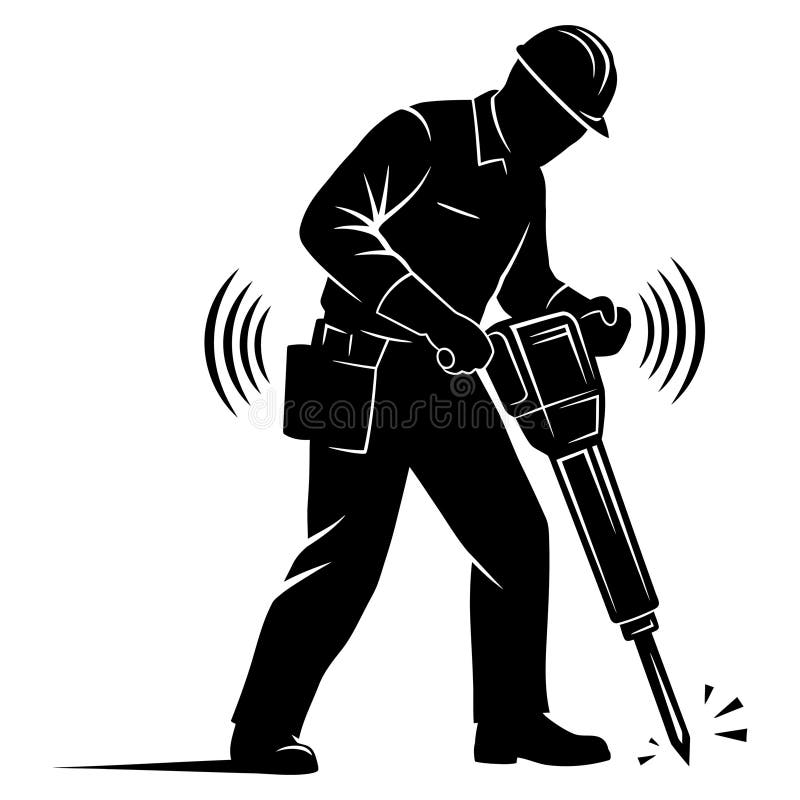 Worker Using Jackhammer Silhouette for Industrial Safety Signage Stock ...