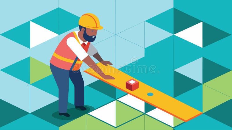 A Worker Using a Level Tool To Ensure Precise Placement of Each Tile in ...