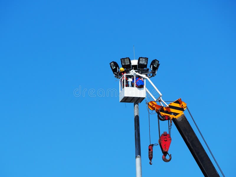 Worker Using Lifting Boom Machinery Stock Image - Image of industrial ...