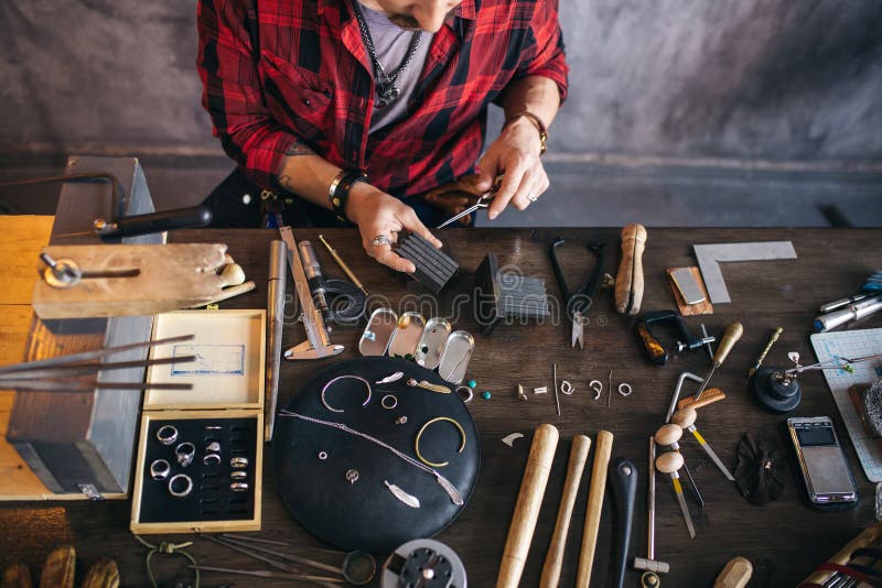 Worker Using Metal Item at Work Stock Image - Image of jewelery, design ...