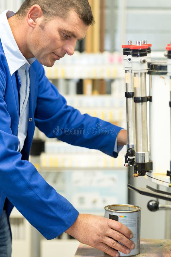 Worker Using Paint Mixing Machine Stock Image - Image of renovation ...