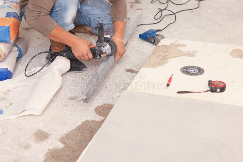 Worker Using Saw with Circular Diamond Blade for Metal Stud Cutting ...