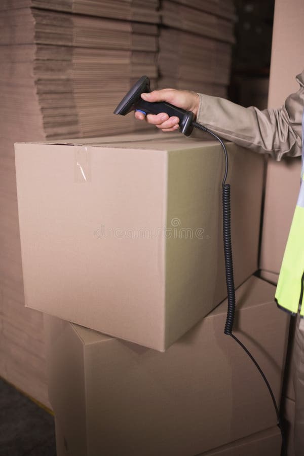 Worker Using Scanner in Warehouse Stock Image - Image of scanner ...