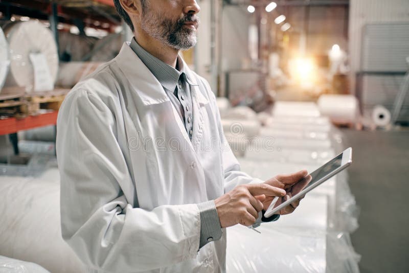 Worker Using Tablet at the Factory Stock Image - Image of manager ...