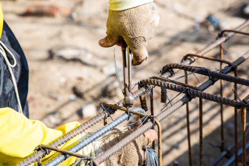 Worker are Using Wire and Pliers To Tie the Rebar Stock Image - Image ...