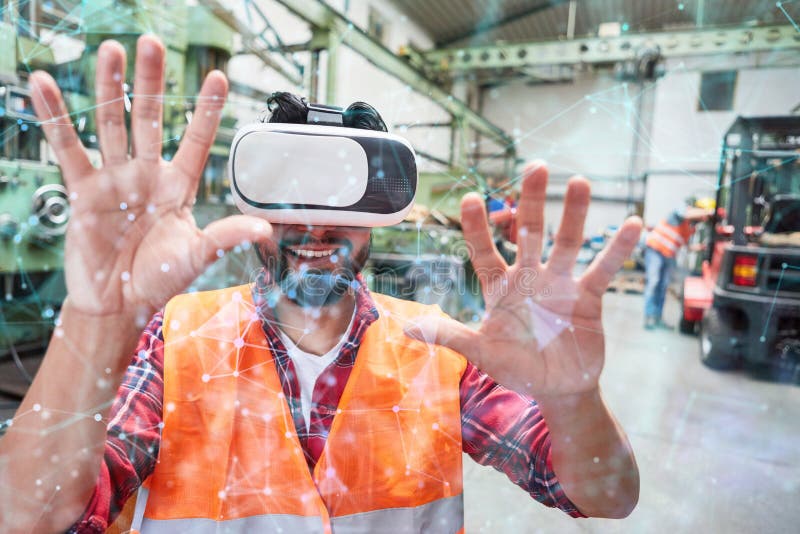 Worker with VR Glasses Sees Virtual Networking Stock Image - Image of ...