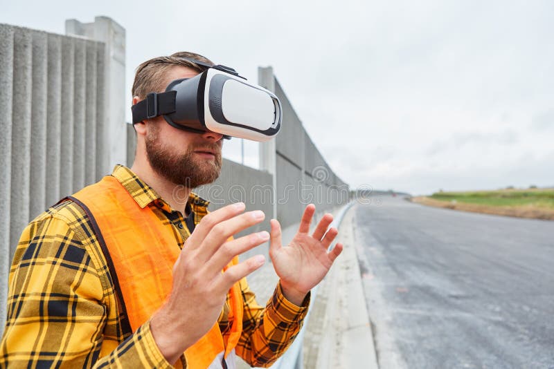 Worker with VR Glasses during Virtual Construction Planning Stock Photo ...