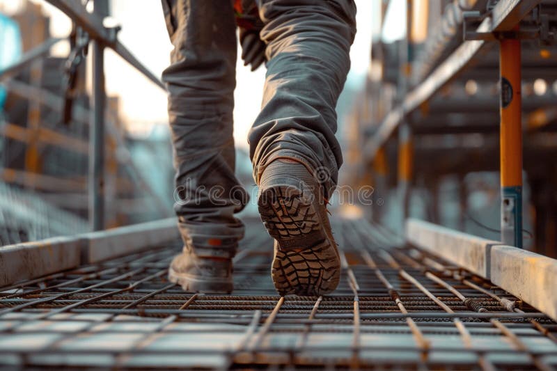 Worker Walking on Metal Platform at Construction Site. Generative AI ...