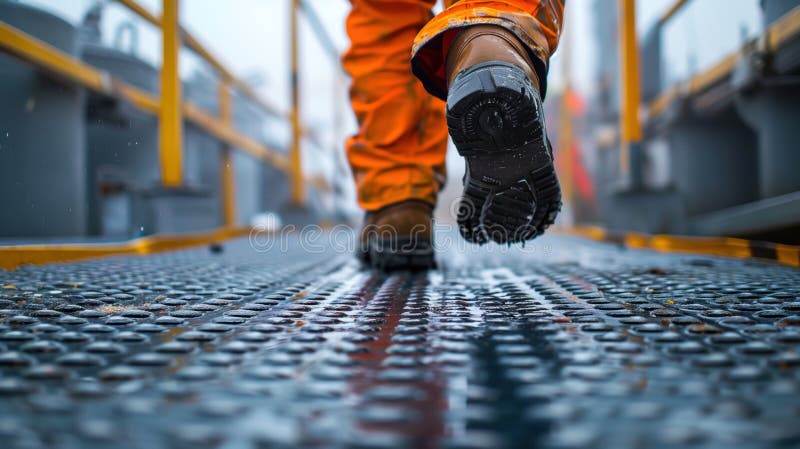 Worker Walking on a Metal Platform in an Industrial Environment. Stock ...