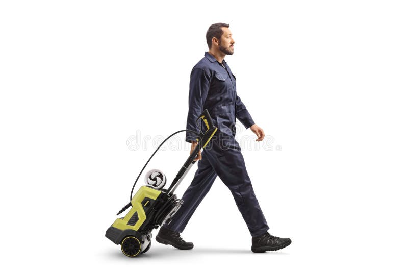 Man Walking Pulling High Pressure Washer Machine Stock Photos - Free ...