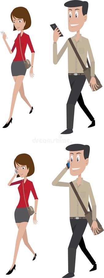 Worker Walking and Using Phone Stock Vector - Illustration of phone ...