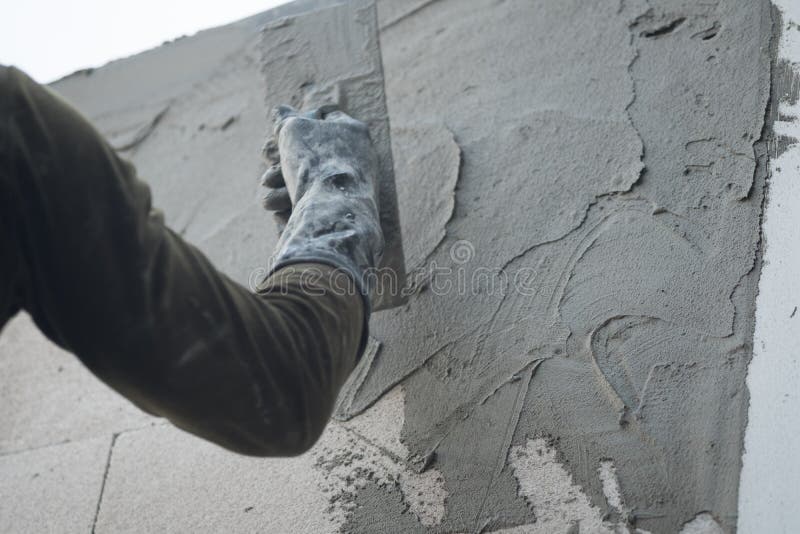 Worker with Wall Plastering Tools Renovating House Stock Image - Image ...