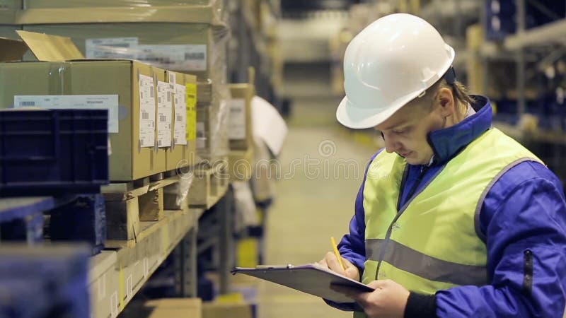 Worker on Warehouse Checking Cargo Stock Video - Video of check ...