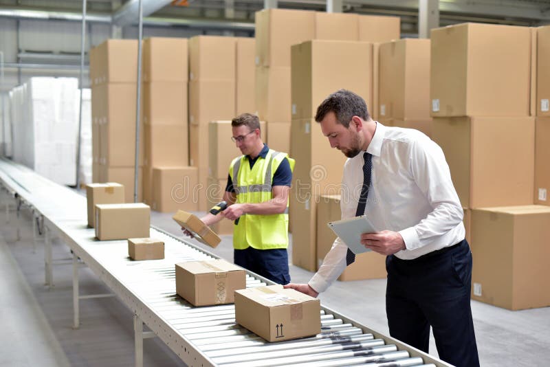 Worker in a Warehouse in the Logistics Sector Processing Packages on ...