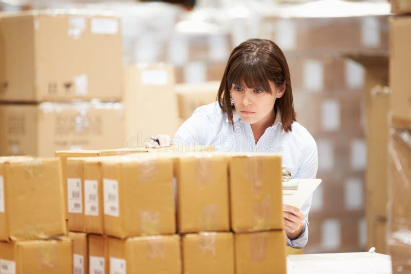 Worker in Warehouse Preparing Goods for Dispatch Stock Image - Image of ...