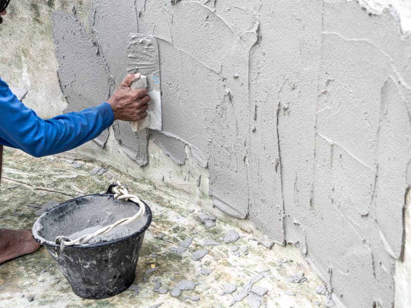 Worker Was Plastering the Wall of the Well Stock Photo - Image of ...