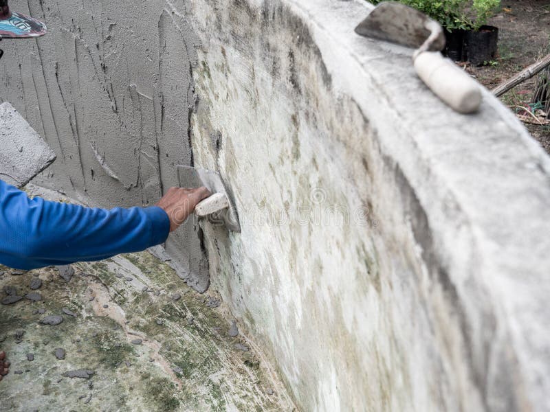 Worker Was Plastering the Wall of the Well Stock Photo - Image of edge ...