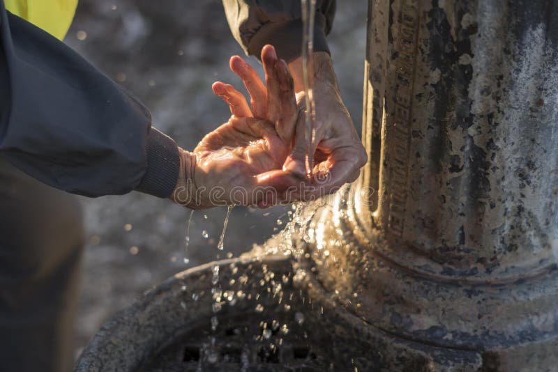 Worker Washing His Hands after Work in Construction Stock Image - Image ...