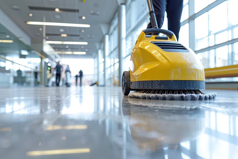 Worker Washing Office Floor with Cleaning Machine. Generative AI Stock ...