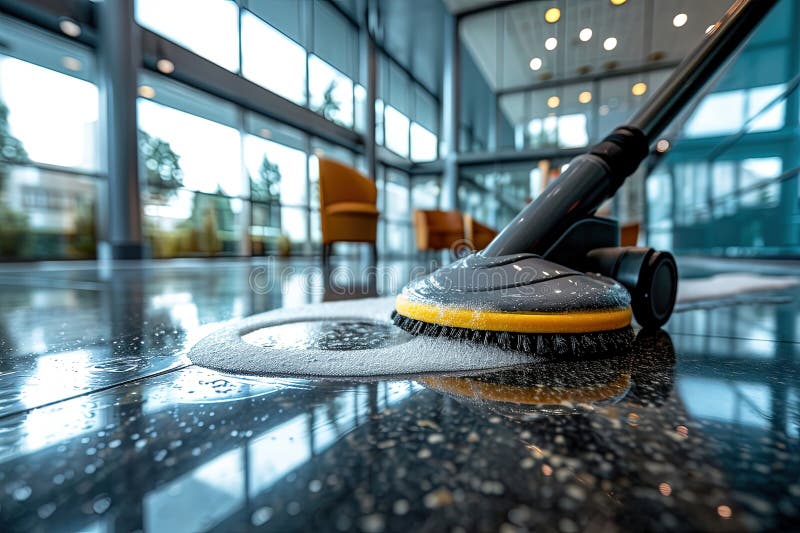 Worker Washing Office Floor with Cleaning Machine. Generative AI Stock ...