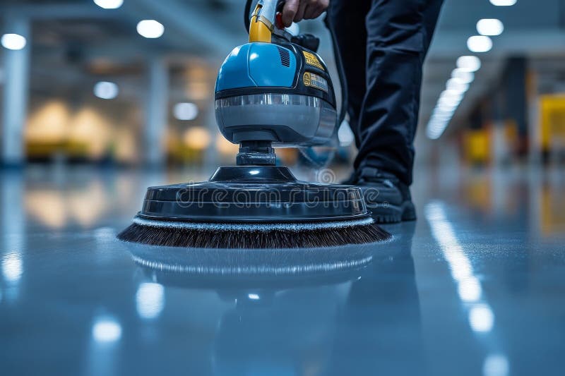 Worker Washing Office Floor with Cleaning Machine. Generative AI Stock ...