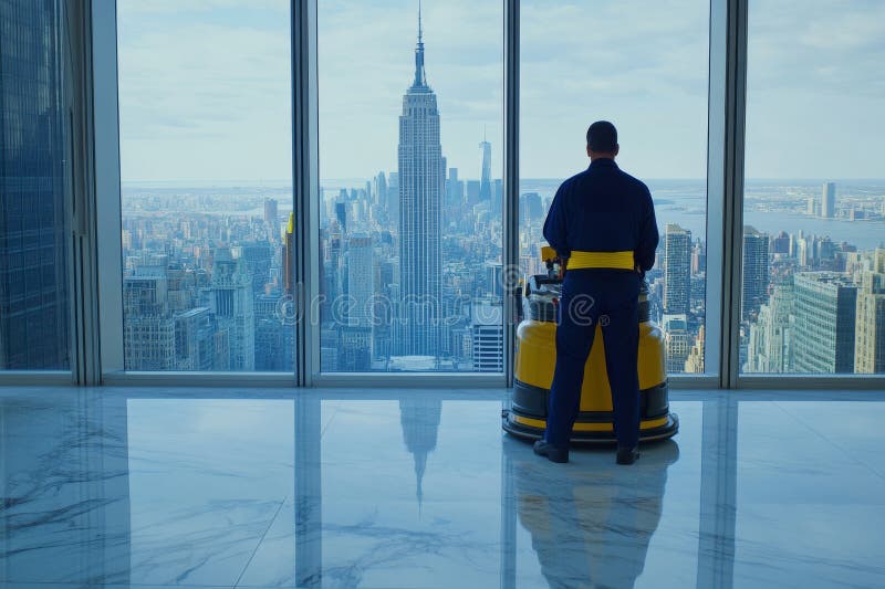 Worker Washing Office Floor with Cleaning Machine. Generative AI Stock ...