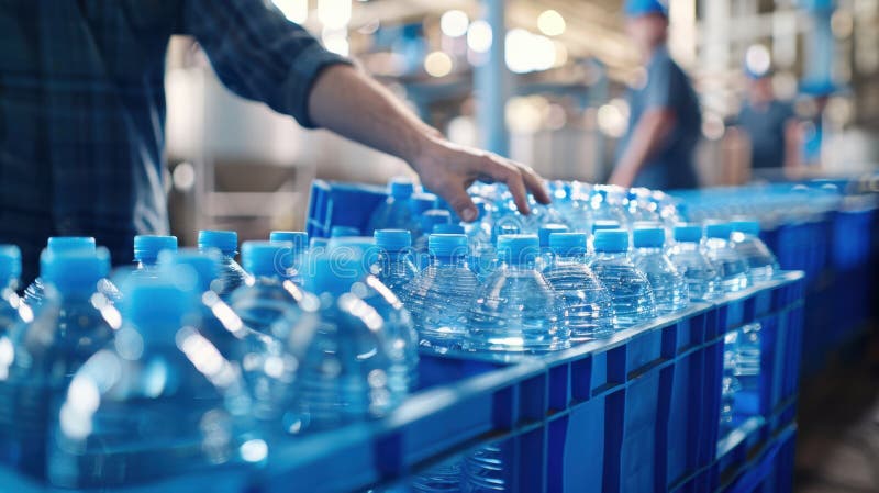 Worker in Water Bottle Factory. AI Generated Stock Photo - Image of ...