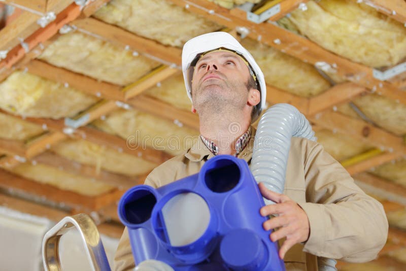 Worker with Water Pipe Structure in Wall Stock Photo - Image of texture ...