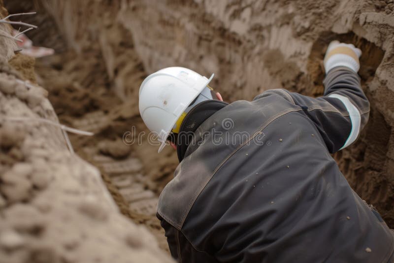 Worker Wearing a Hard Hat while Digging at a Site Stock Photo - Image ...