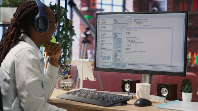 It Worker Wearing Headphones Happy after Finishing Compiling Code Stock ...