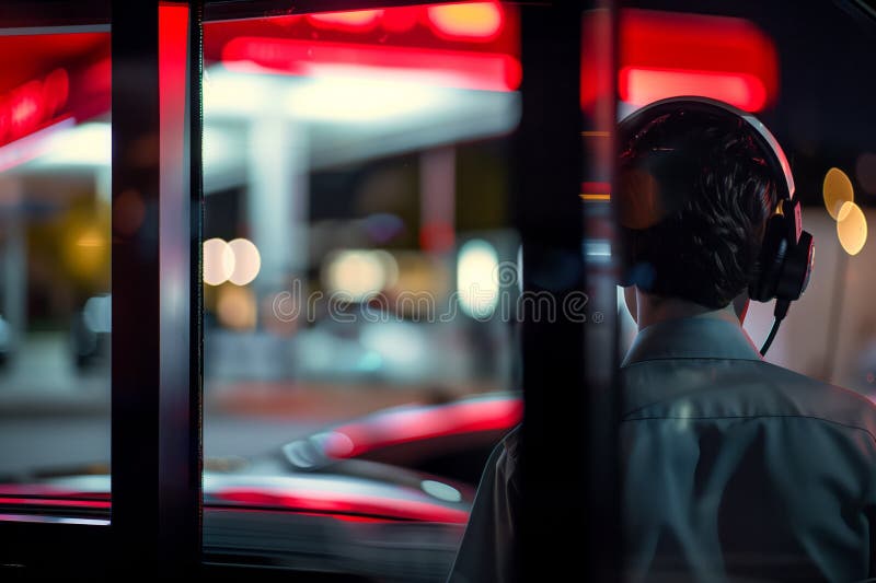 Worker Wearing a Headset at a Drivethru Window Stock Illustration ...
