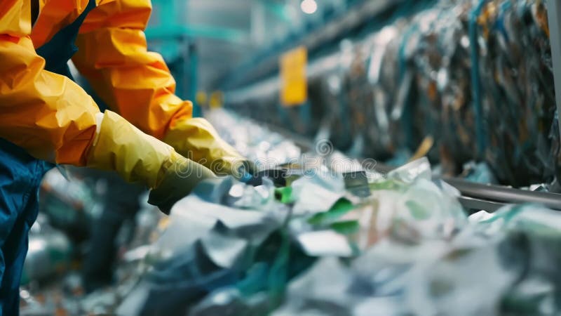 Waste Management Worker Sorting Trash at Recycling Plant Stock Video ...