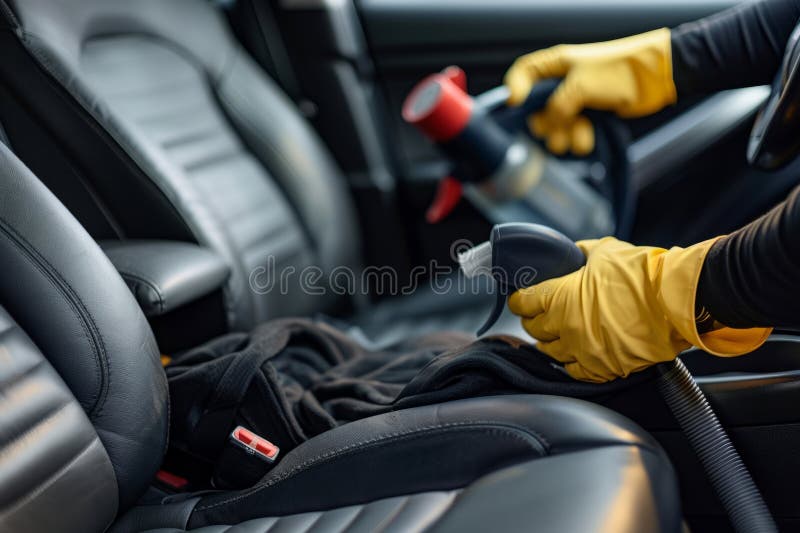 Cleaning a Car& X27;s Interior with Professional Tools and Yellow ...