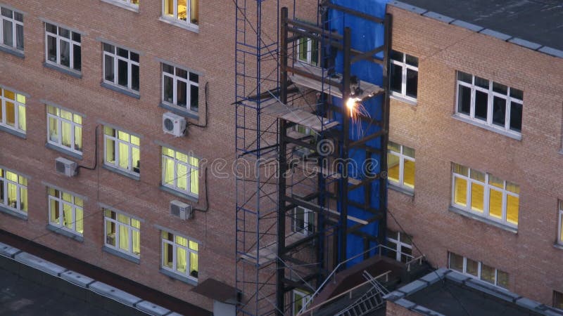 Worker Weld of the Elevator Shaft Near the Stock Video - Video of ...