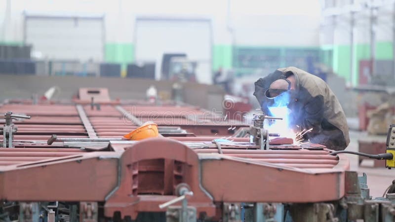 Worker Weld Metal Part for Train Wagons at Stock Video - Video of ...